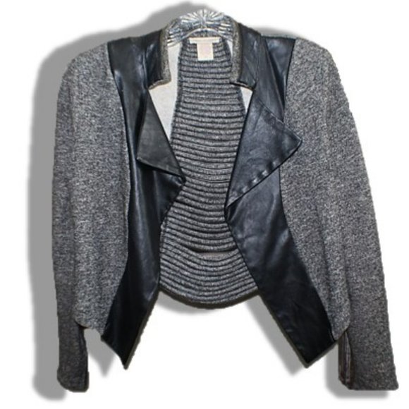 Jackets & Coats | Gray And Black Faux Leather Blazer With Cutout Back ...